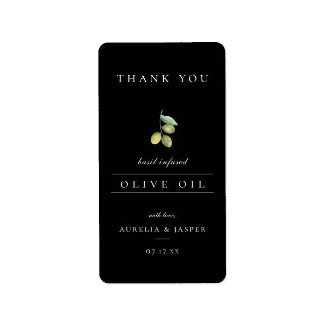 Modern Infused Olive Oil Thank You Label Black | Zazzle