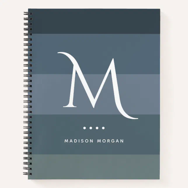 Modern Initial Horizontal Blue Grey Stripes Notebook | Zazzle