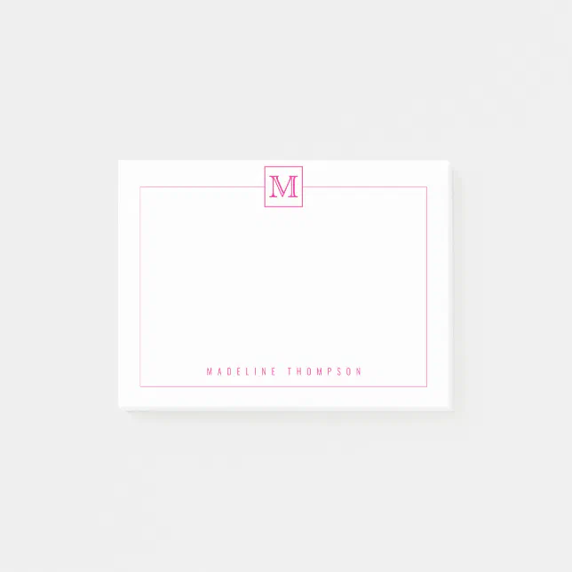 Modern Initial Monogram Square Border Magenta Post-it Notes | Zazzle