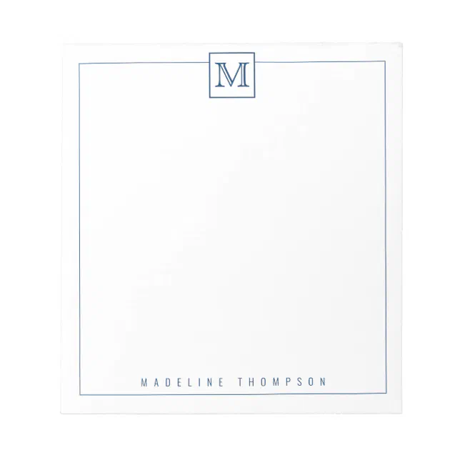 Modern Initial Monogram Square Border Navy Blue Notepad | Zazzle