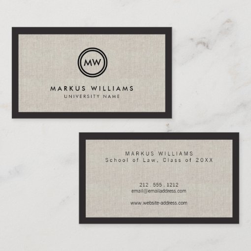 Modern Initials Black and Linen Graduate Student Calling Card | Zazzle