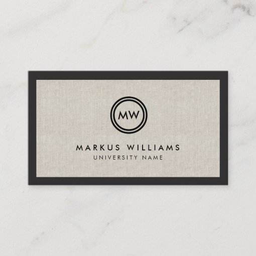 Modern Initials Black and Linen Graduate Student Calling Card | Zazzle