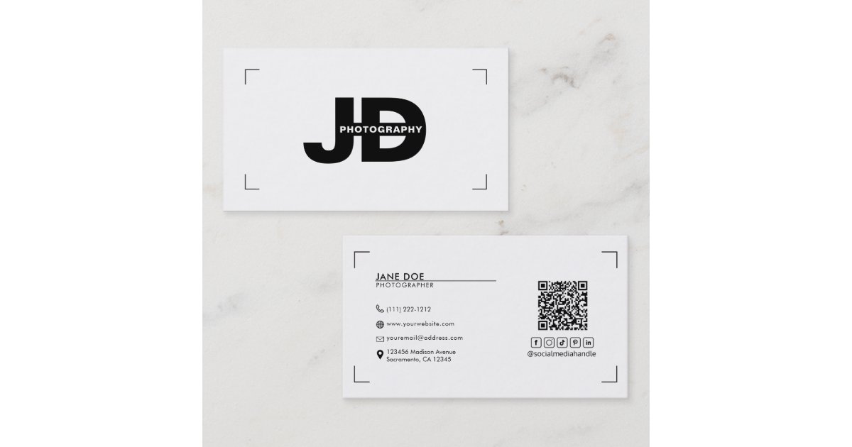 Modern Initials Camera Photography Brackets Business Card | Zazzle