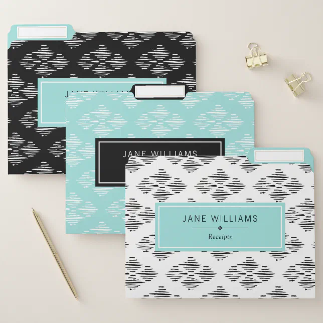 Modern Ink Strokes - Black White Turquoise File Folder | Zazzle