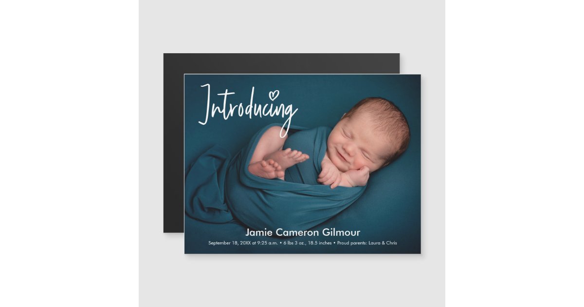 Modern Introducing baby boy photo Name Magnetic Invitation | Zazzle