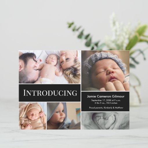 Modern Introducing Baby Multiple Photos Announcement | Zazzle
