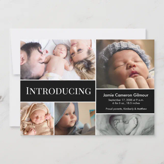Modern Introducing Baby Multiple Photos Announcement | Zazzle