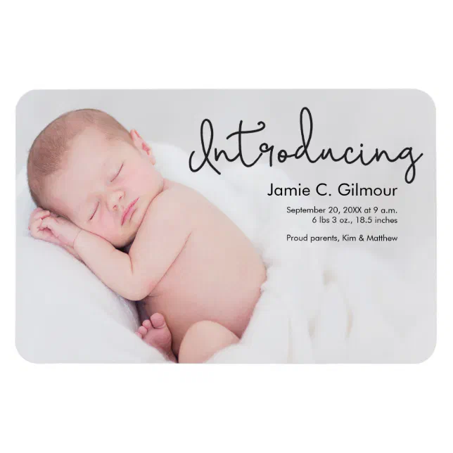 Modern Introducing Baby Photo birth announcement Magnet | Zazzle