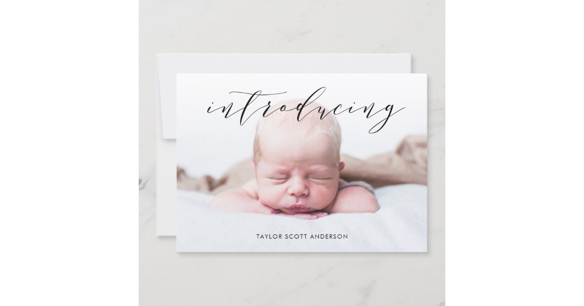Modern Introducing Baby Script Birth Announcement | Zazzle