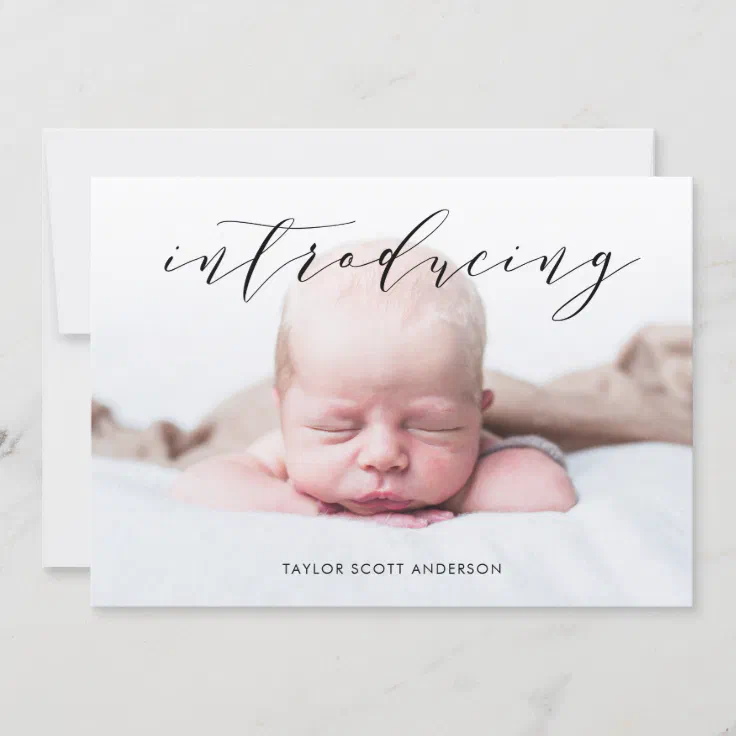 Modern Introducing Baby Script Birth Announcement | Zazzle