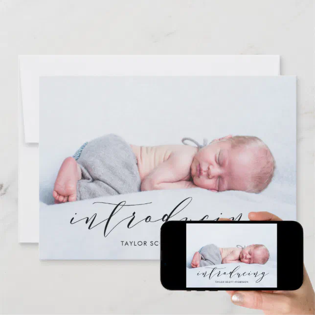 Modern Introducing Baby Script Birth Announcement | Zazzle