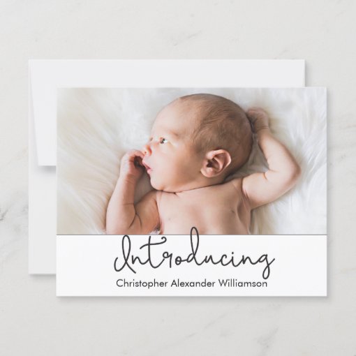 Modern Introducing Script Baby Boy Photo Invitation | Zazzle