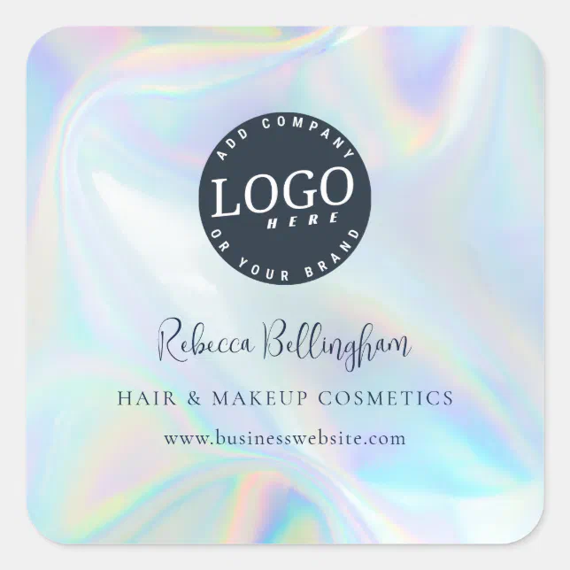 Modern Iridescent Company Logo and Business Name Square Sticker | Zazzle