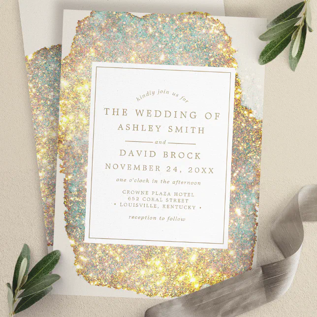 Modern Iridescent Glitter Wedding Invitation | Zazzle