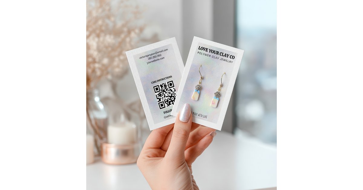 Modern Iridescent Pearl QR Code Jewelry Earring Business Card | Zazzle