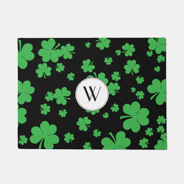 Modern Irish shamrock clover monogram door mat | Zazzle