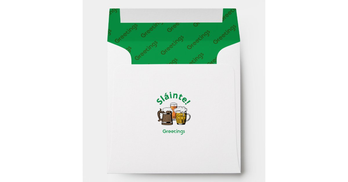 Modern Irish Sláinte! Cartoon Beer Green Square Envelope | Zazzle