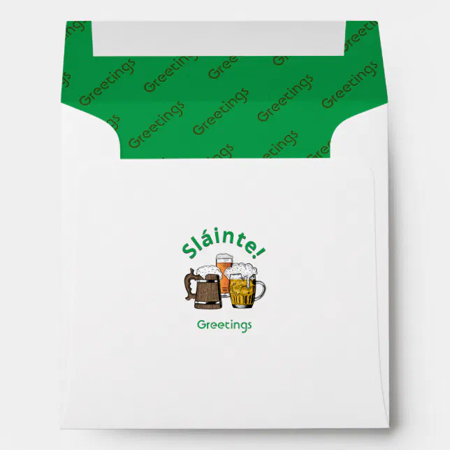 Modern Irish Sláinte! Cartoon Beer Green Square Envelope | Zazzle