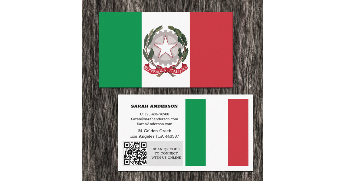Modern Italy, Business Card, Italian Flag /QR Code Business Card | Zazzle