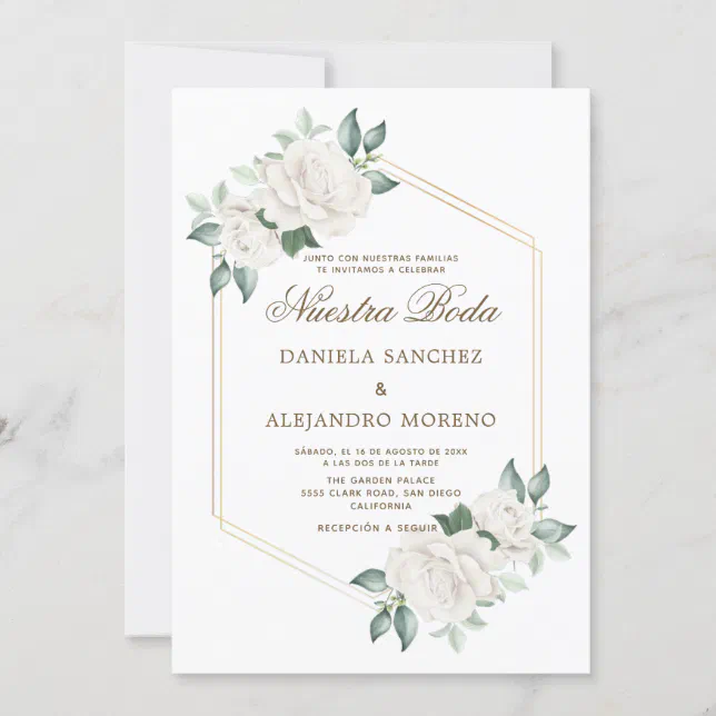 Modern Ivory Floral Nuestra Boda Spanish Wedding Invitation | Zazzle