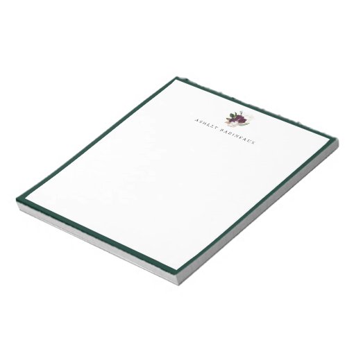Modern Ivory Plum Floral Bouquet Emerald Frame Notepad | Zazzle