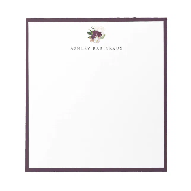 Modern Ivory Plum Floral Bouquet Purple Frame Notepad | Zazzle