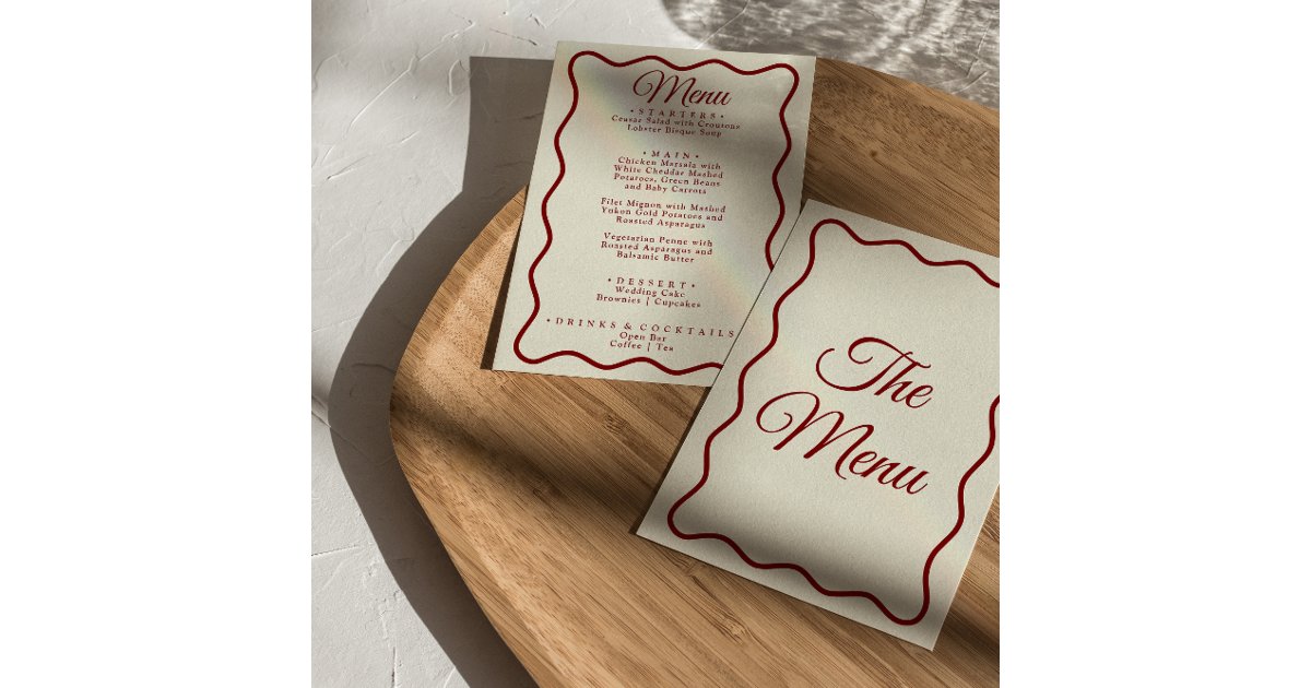 Modern Ivory Red Bright Funky Retro Dinner Wedding Menu | Zazzle