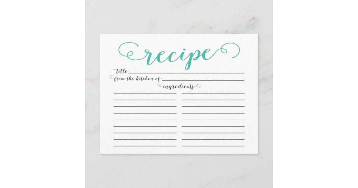 Modern Jade Script Bridal Shower Recipe Cards | Zazzle