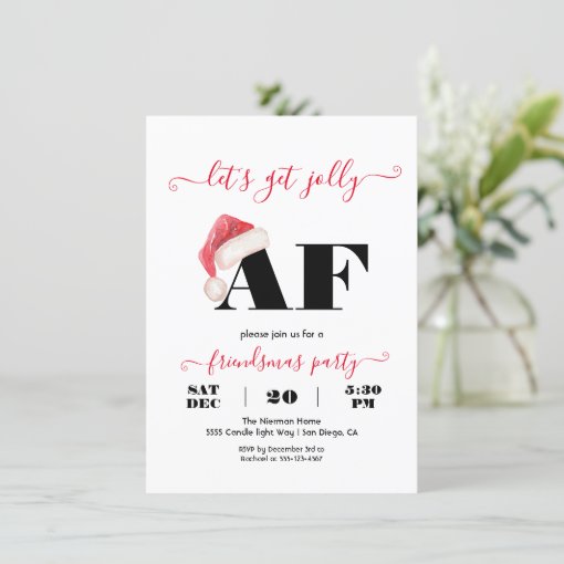 Modern Jolly AF Friendsmas Funny Christmas Party Invitation | Zazzle
