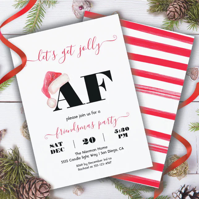 Modern Jolly AF Friendsmas Funny Christmas Party Invitation | Zazzle