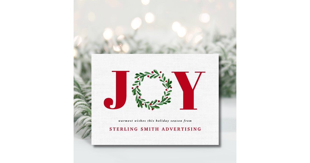 Modern JOY Business Holiday Card | Zazzle