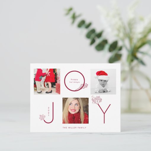 Modern Joy Photo Collage Holiday Card | Zazzle