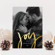 Modern Joy Script Red and Gold Photo Foil Holiday Card | Zazzle