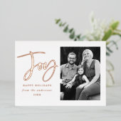 Modern Joy Script Rose Gold Photo Foil Holiday Card | Zazzle