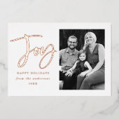 Modern Joy Script Rose Gold Photo Foil Holiday Card | Zazzle