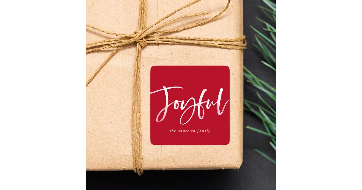 Modern Joyful Script Red Holiday Square Sticker | Zazzle