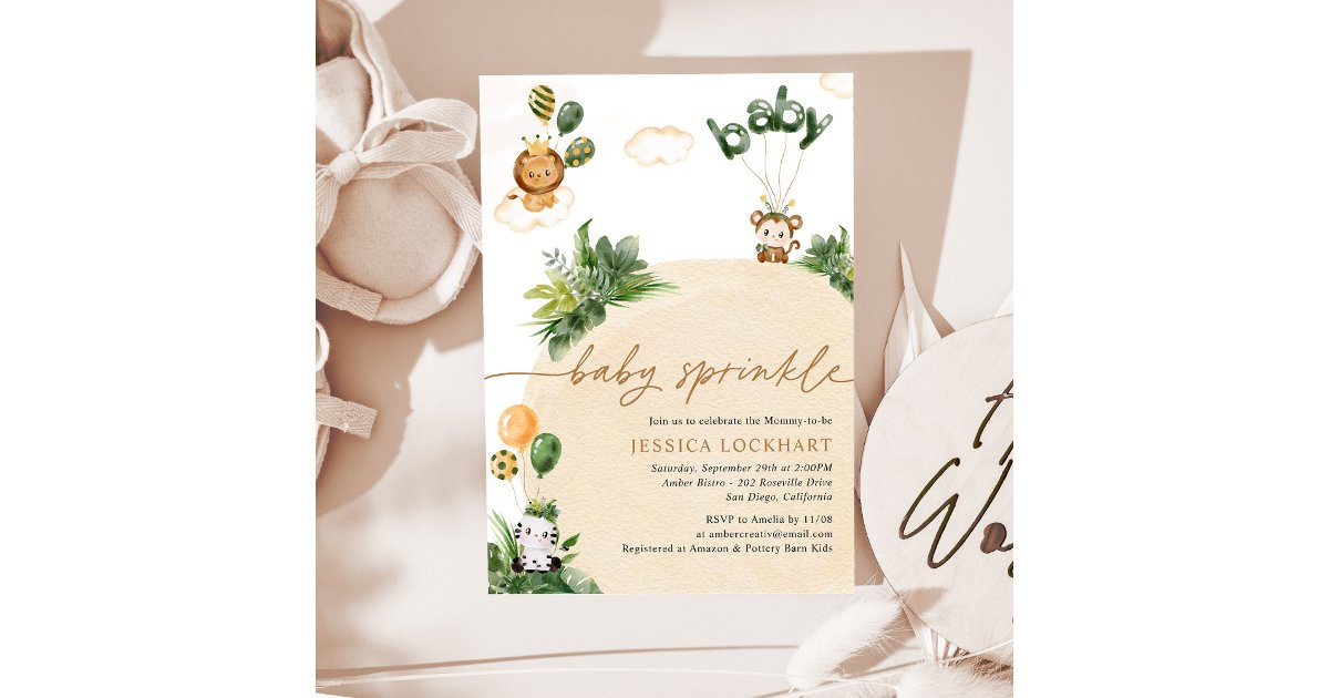 Modern Jungle Safari Neutral Baby Sprinkle Invitation | Zazzle