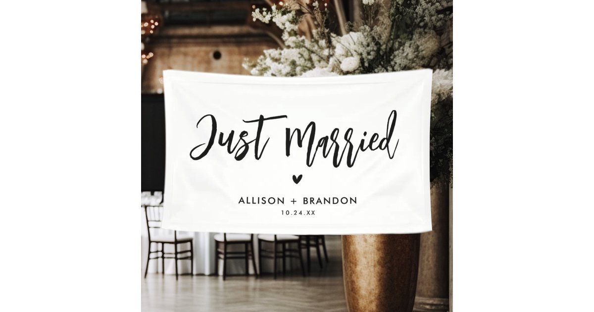Modern Just Married Wedding Reception Banner | Zazzle
