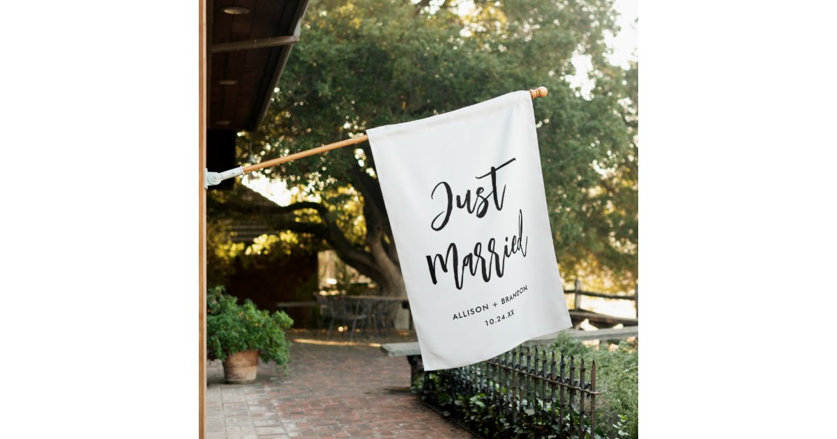 Modern Just Married Wedding Reception House Flag | Zazzle