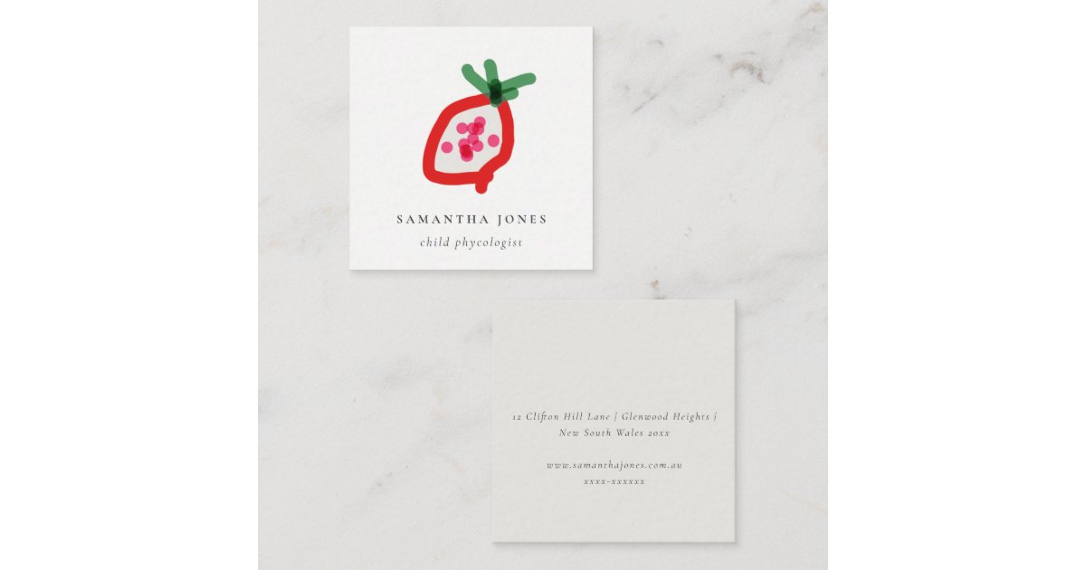 Modern Kids Hand Drawn Dragon Fruit Red Green Square Business Card | Zazzle