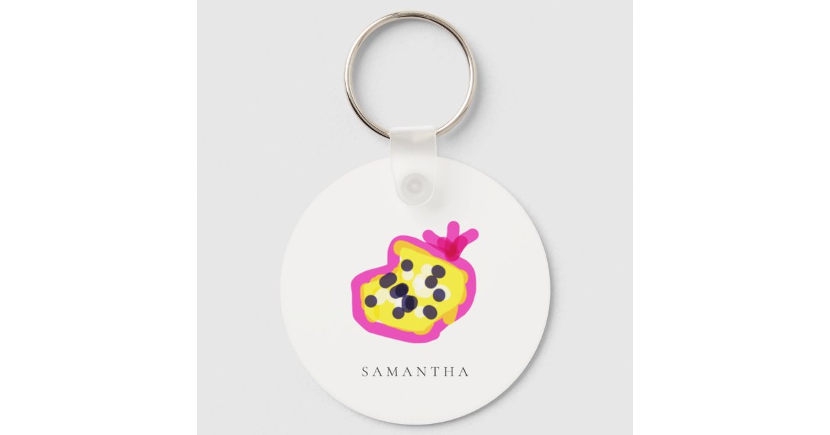Modern Kids Hand Drawn Passion Fruit Pink Yellow Keychain | Zazzle