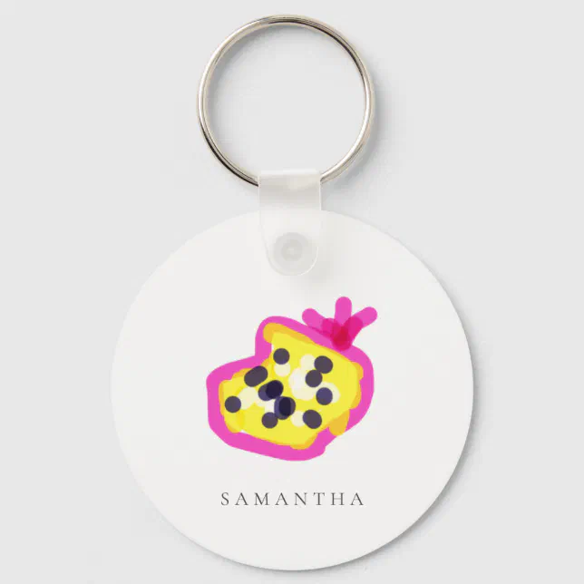 Modern Kids Hand Drawn Passion Fruit Pink Yellow Keychain | Zazzle