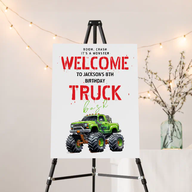 Modern Kids Monster Truck Birthday Party Foam Board | Zazzle