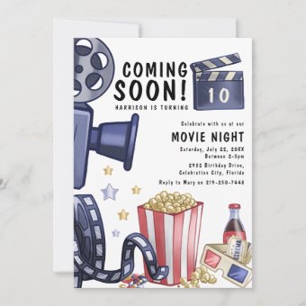 Modern Kids Movie Night Birthday Party Invitation | Zazzle