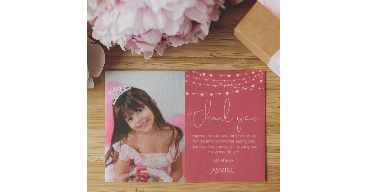 Modern Kids Pink Photo Thank You Card | Zazzle