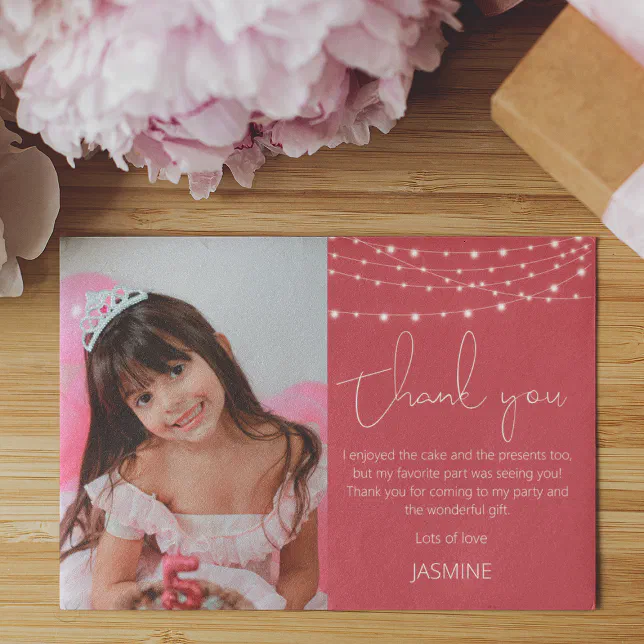 Modern Kids Pink Photo Thank You Card | Zazzle