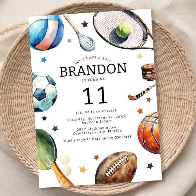 Modern Kids Sports Ball Birthday Party Invitation | Zazzle