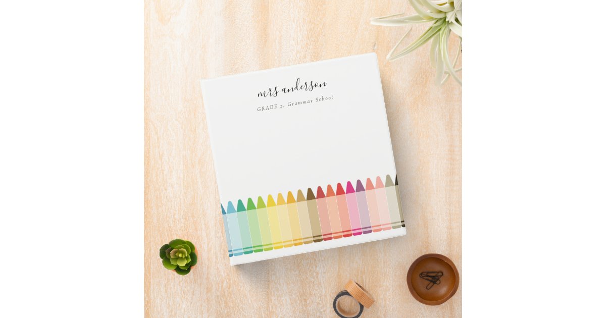 Modern Kids Teacher Colorful Rainbow Crayon Colors 3 Ring Binder | Zazzle