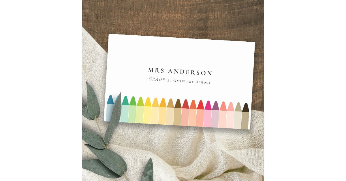 Modern Kids Teacher Colorful Rainbow Crayon Colors Business Card | Zazzle