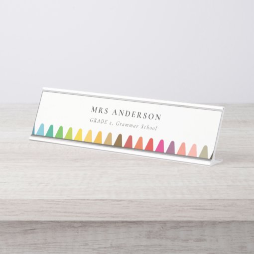 Modern Kids Teacher Colorful Rainbow Crayon Colors Desk Name Plate | Zazzle